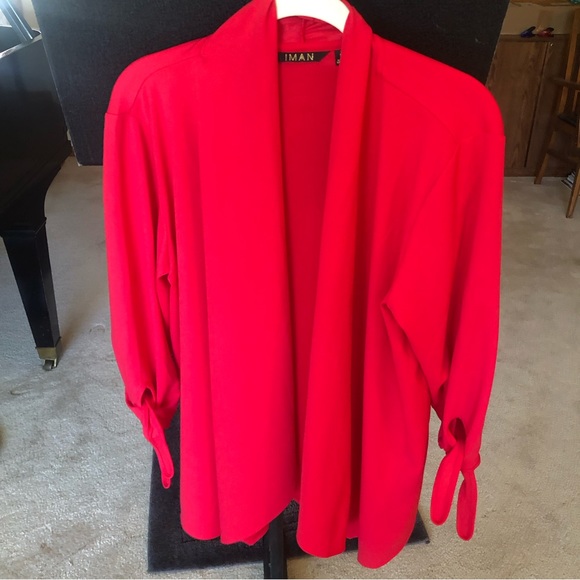 IMAN | Jackets & Coats | Red Open Jacket With Tied Sleeves Sz L | Poshmark